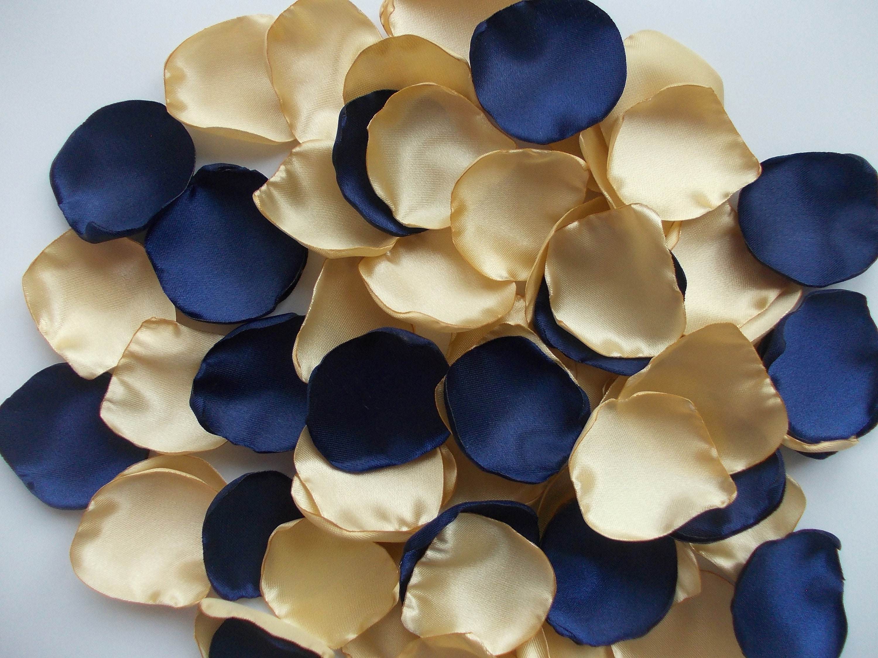 Navy Blue Satin Rose Petals Champagne Silk Wedding Flower - Etsy