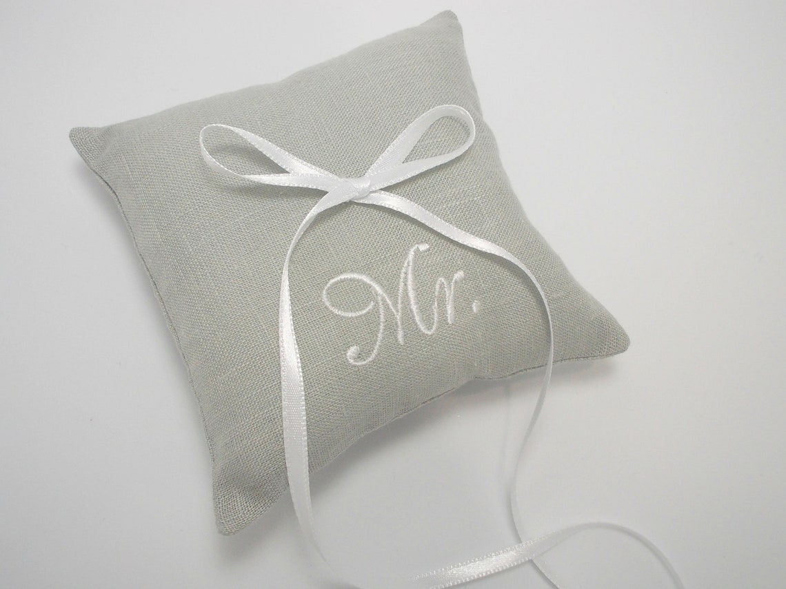 4'' Small Linen Wedding Ring Bearer Pillow Set of 2 Mr Mrs Design ...