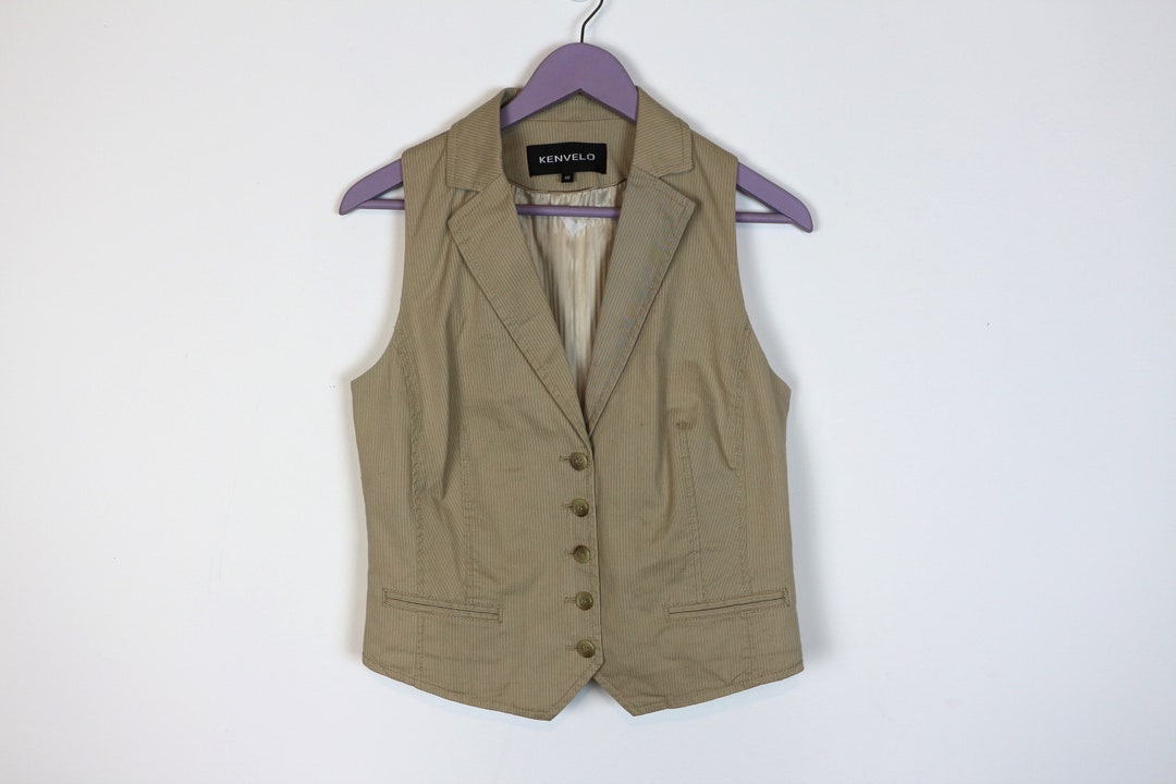 Womens Beige Vest Beige Stripped Cotton Vest Formal Classic Fitted ...