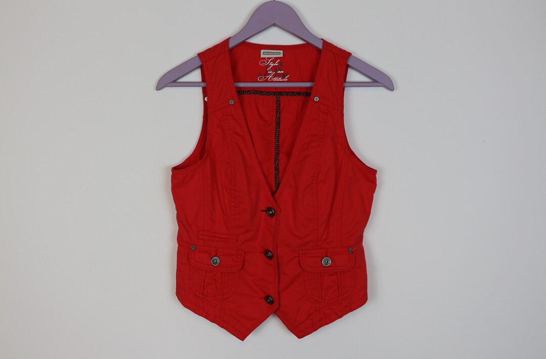 Red Vest Red Cotton Waistcoat Red Fitted Vest Romantic Boho Western ...