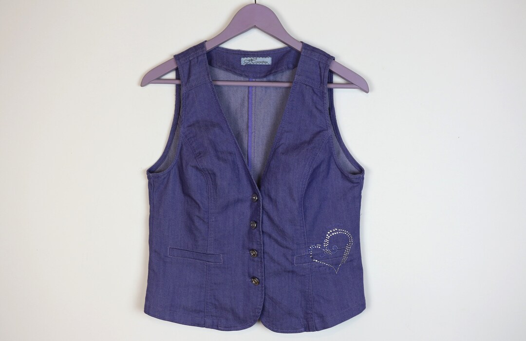 Purple Vest Womens Vintage Lilac Cotton Vest Purple Denim Waistcoat ...