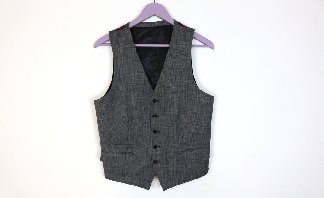 Mens Classic Formal Vest Charcoal Gray RILEY Wedding Vest Grey Check 5 ...