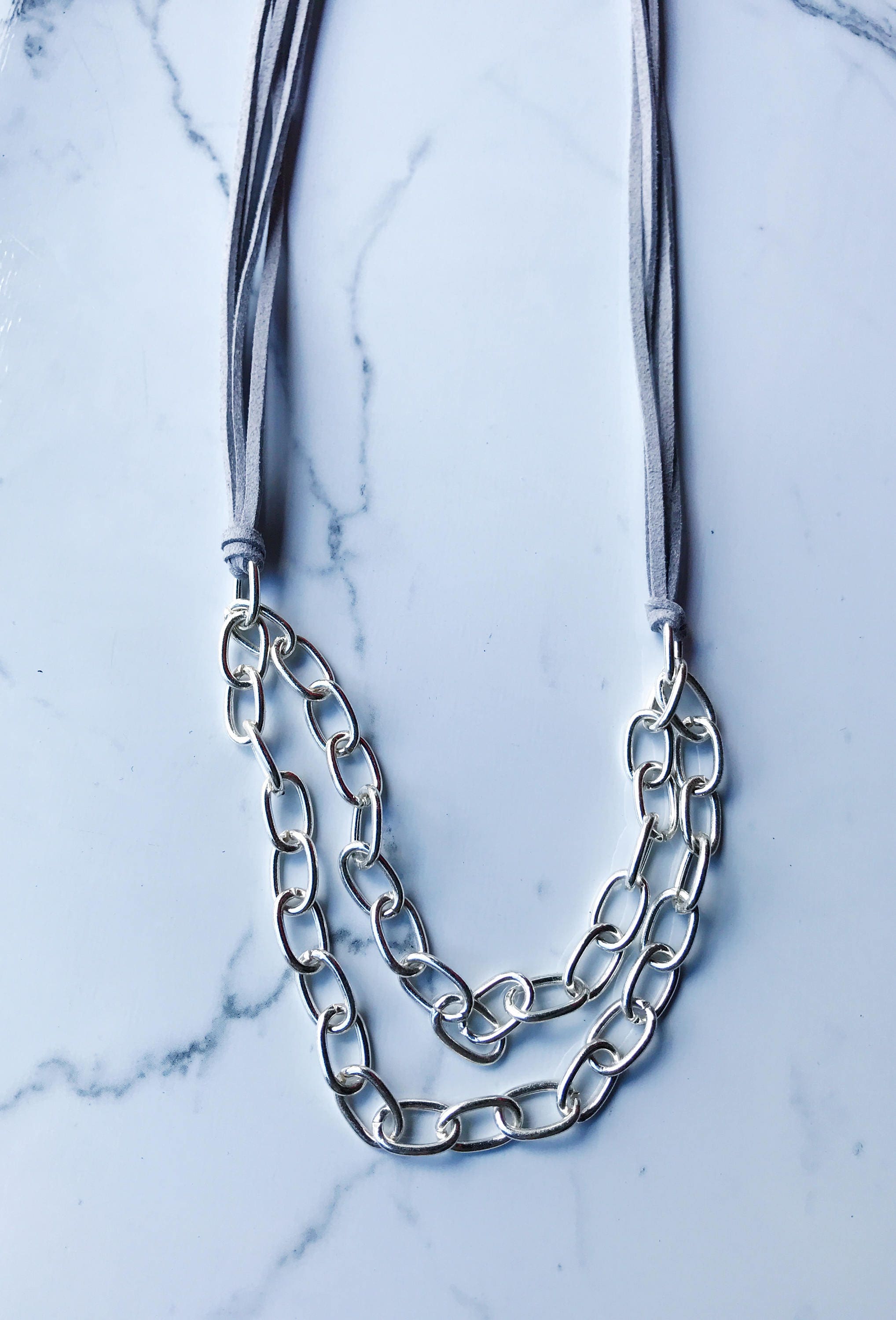 ATHENS // Chain Suede Necklace / Statement Chain Necklace / - Etsy