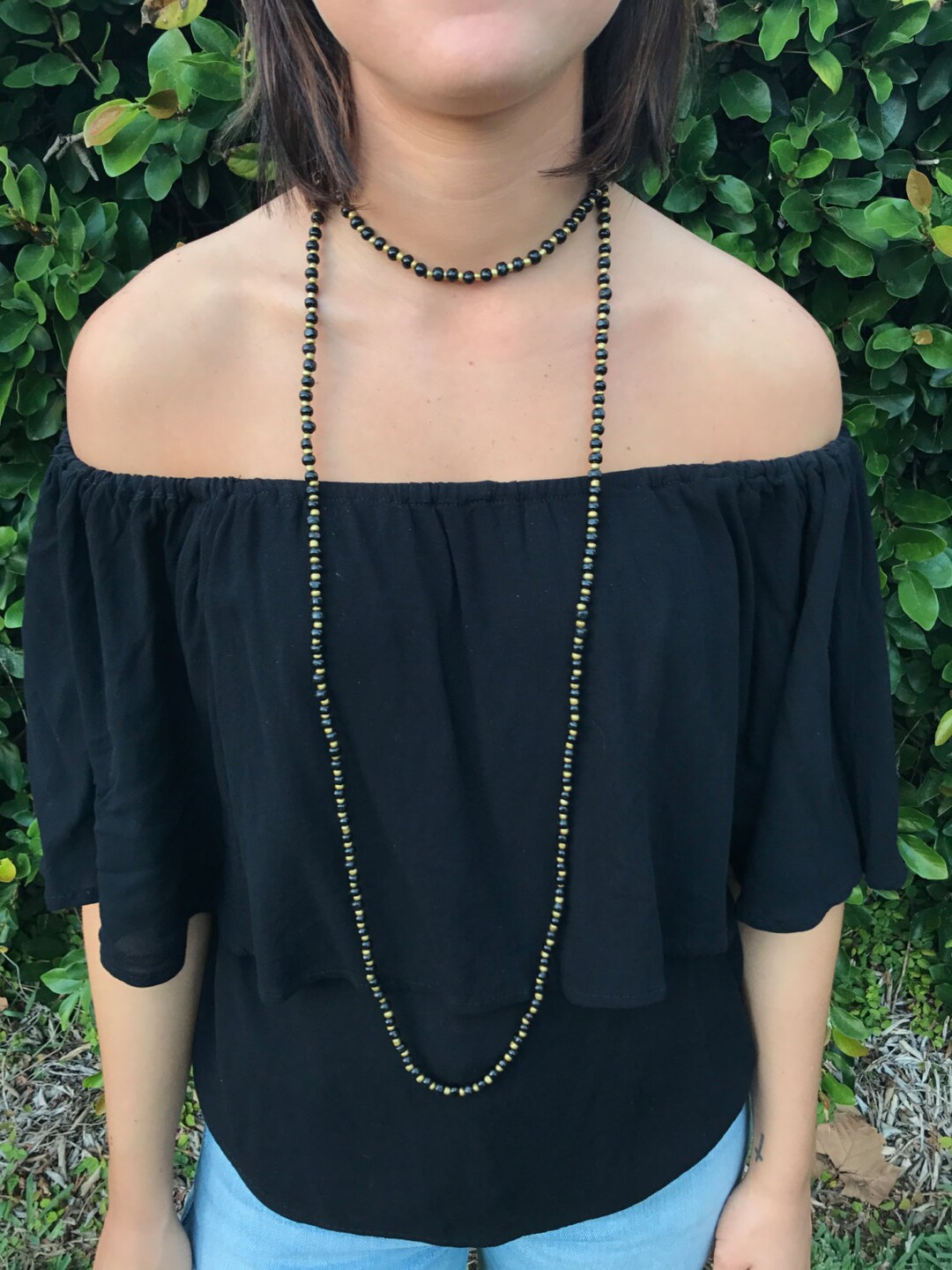 SOHO // Double Wrap Choker / Wood Bead Choker / Long Choker / Basic ...