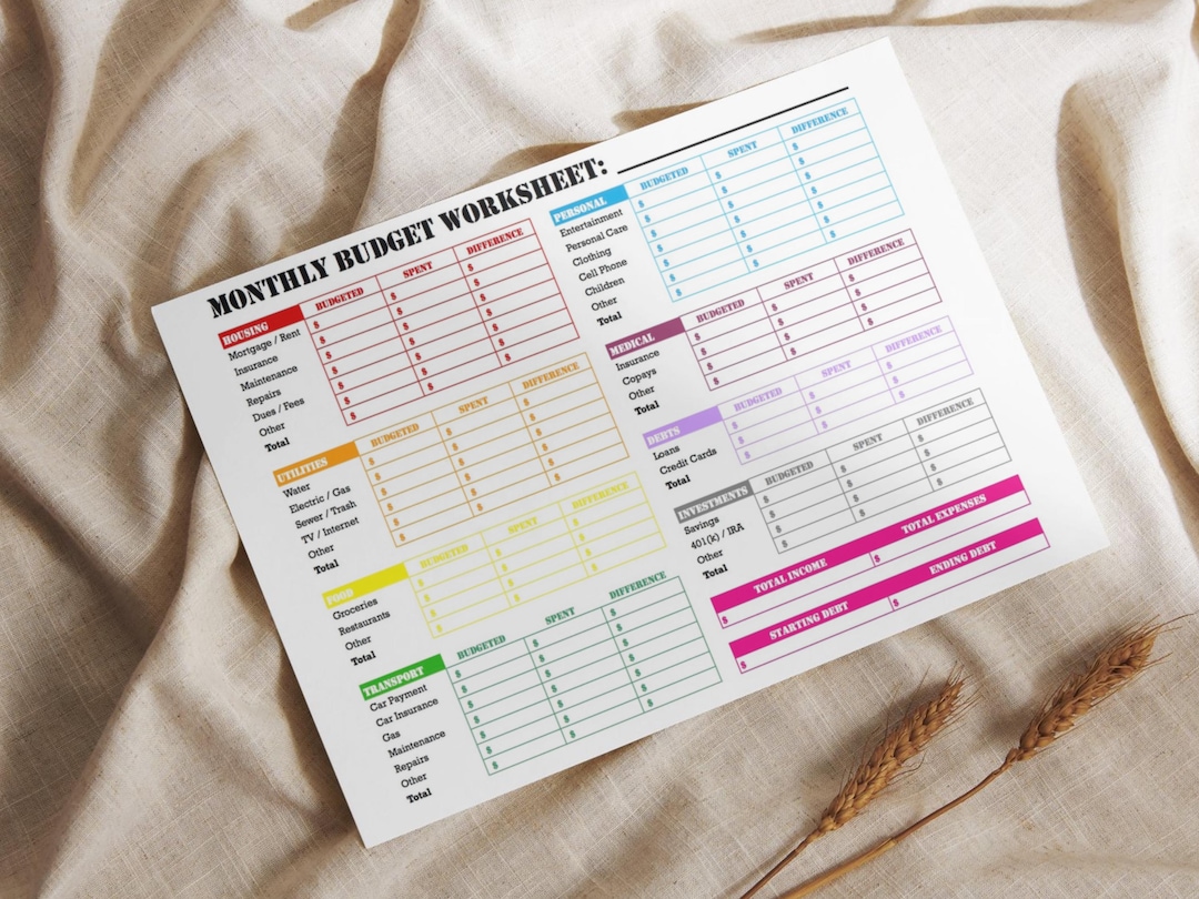 Colorful Monthly Budget Worksheet: Printable Financial Planner (PDF ...