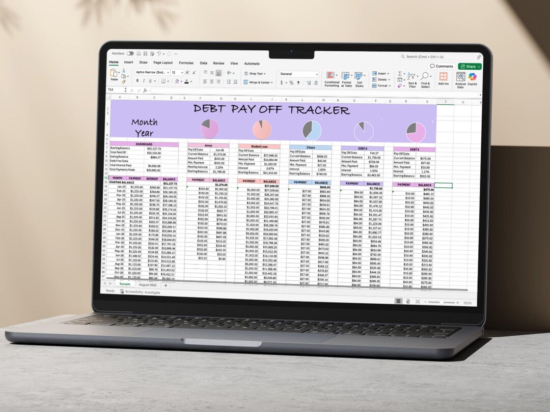Debt Payoff Tracker: Excel Budget Spreadsheet With Automatic Formulas ...