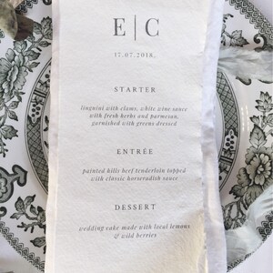 Ethereal Wedding Dinner Menus on Handmade Paper / Party Dinner Menu ...