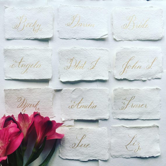 Classic calligraphy name cards / place cards on handmade paper | Etsy
