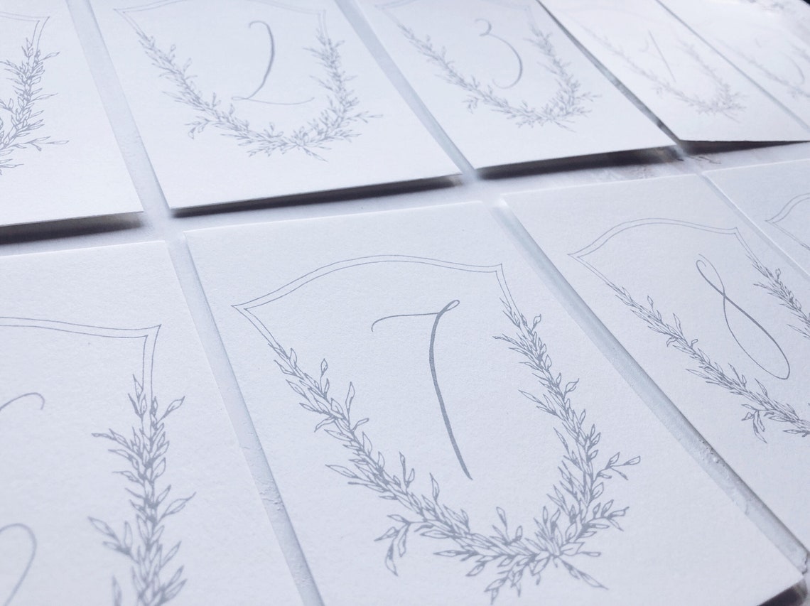 Foliage Table Numbers / Table Number Crest / Calligraphy Table | Etsy