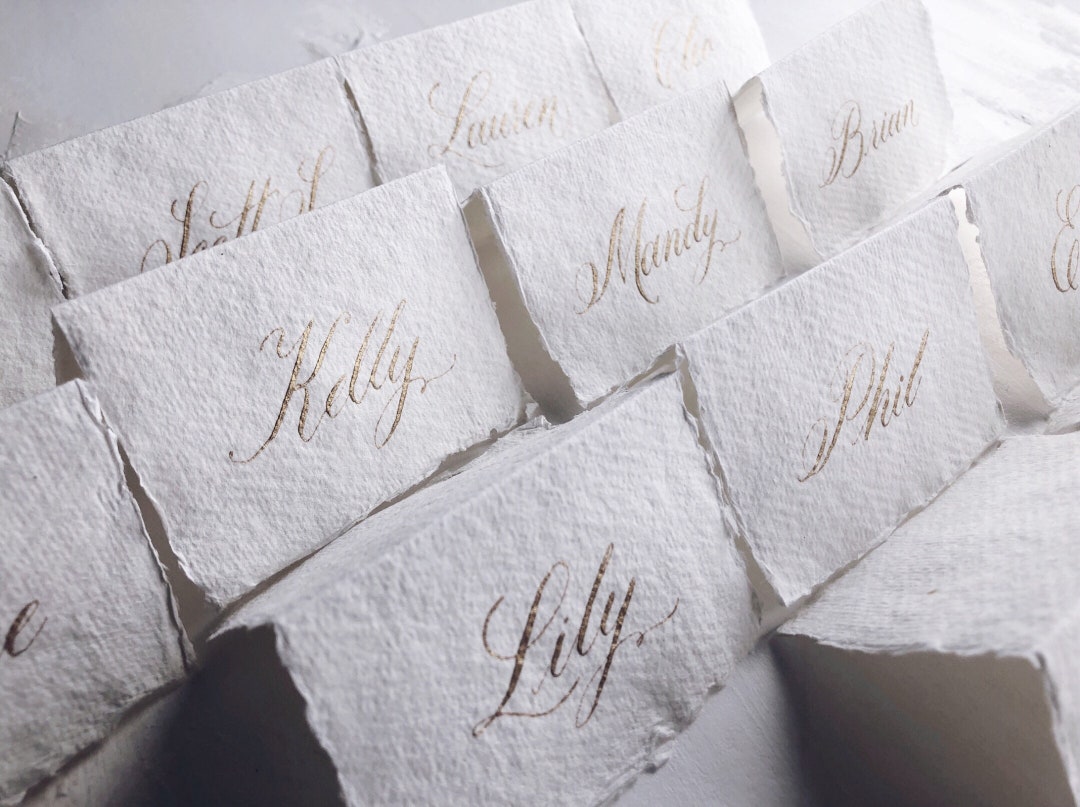 Classic Tented Calligraphy Name Cards / Tented Place Cards on Handmade ...