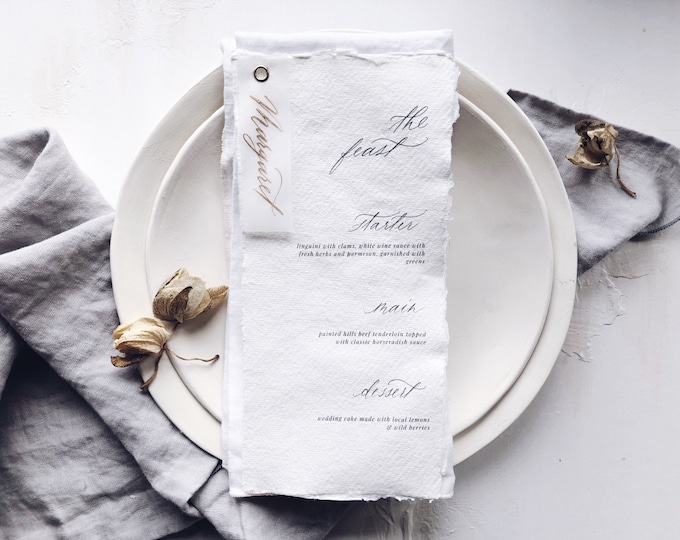 Wedding Menu With Name / Handmade Paper Wedding Menu / Handwritten ...