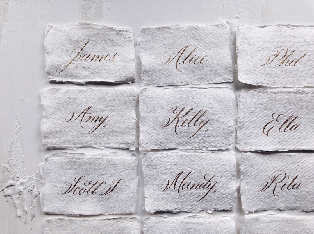 Classic Calligraphy Name Cards / Place Cards on Handmade Paper / Black ...