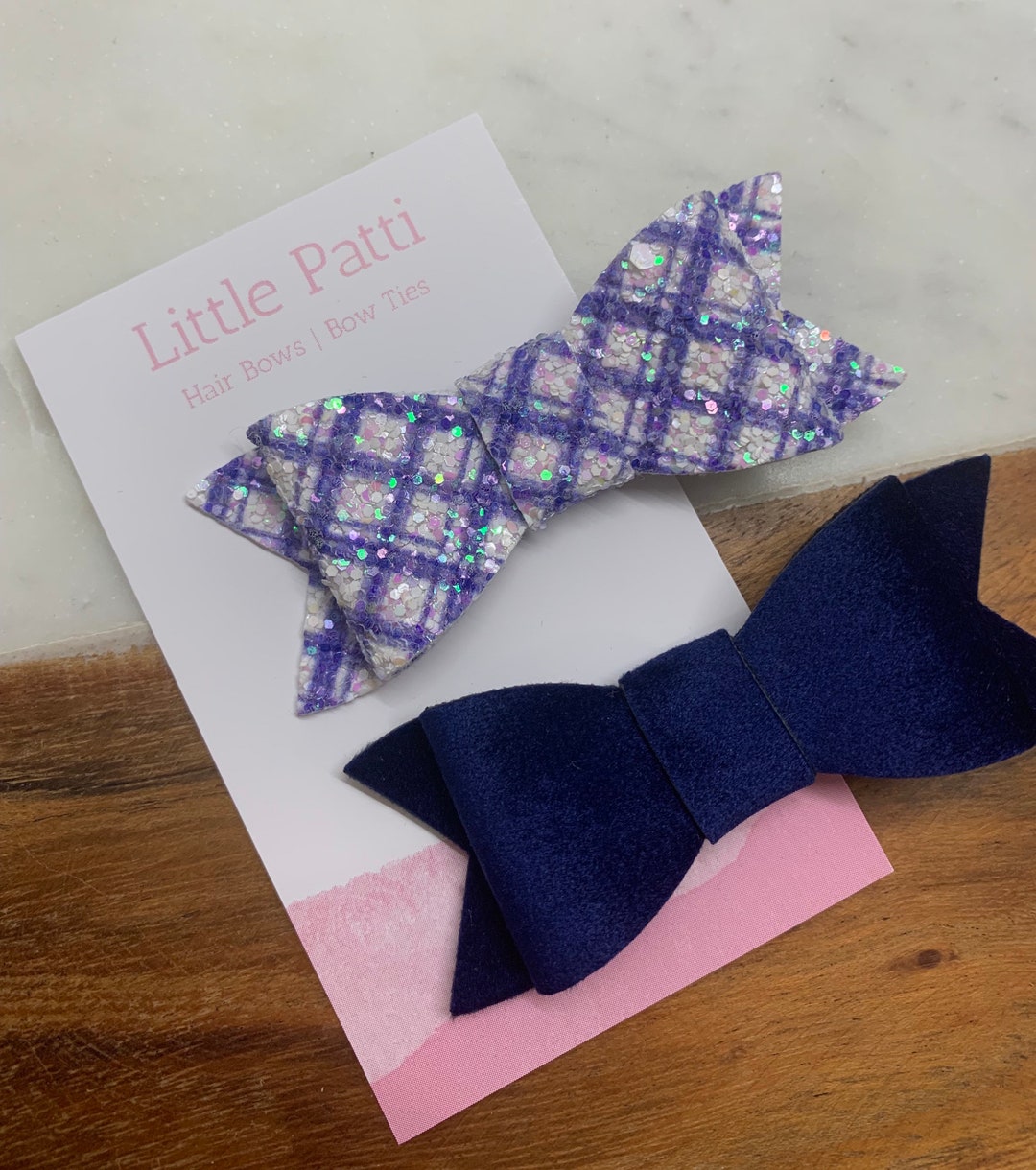 Blue Petite Hair Bows, Combo, Blue & White Glitter Plaid, Blue Velvet ...