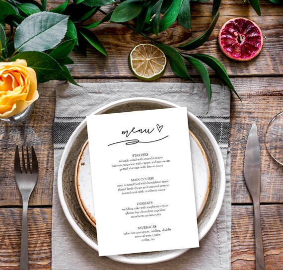 Items Similar To Menu Template Elegant Dinner Party Menu Template 