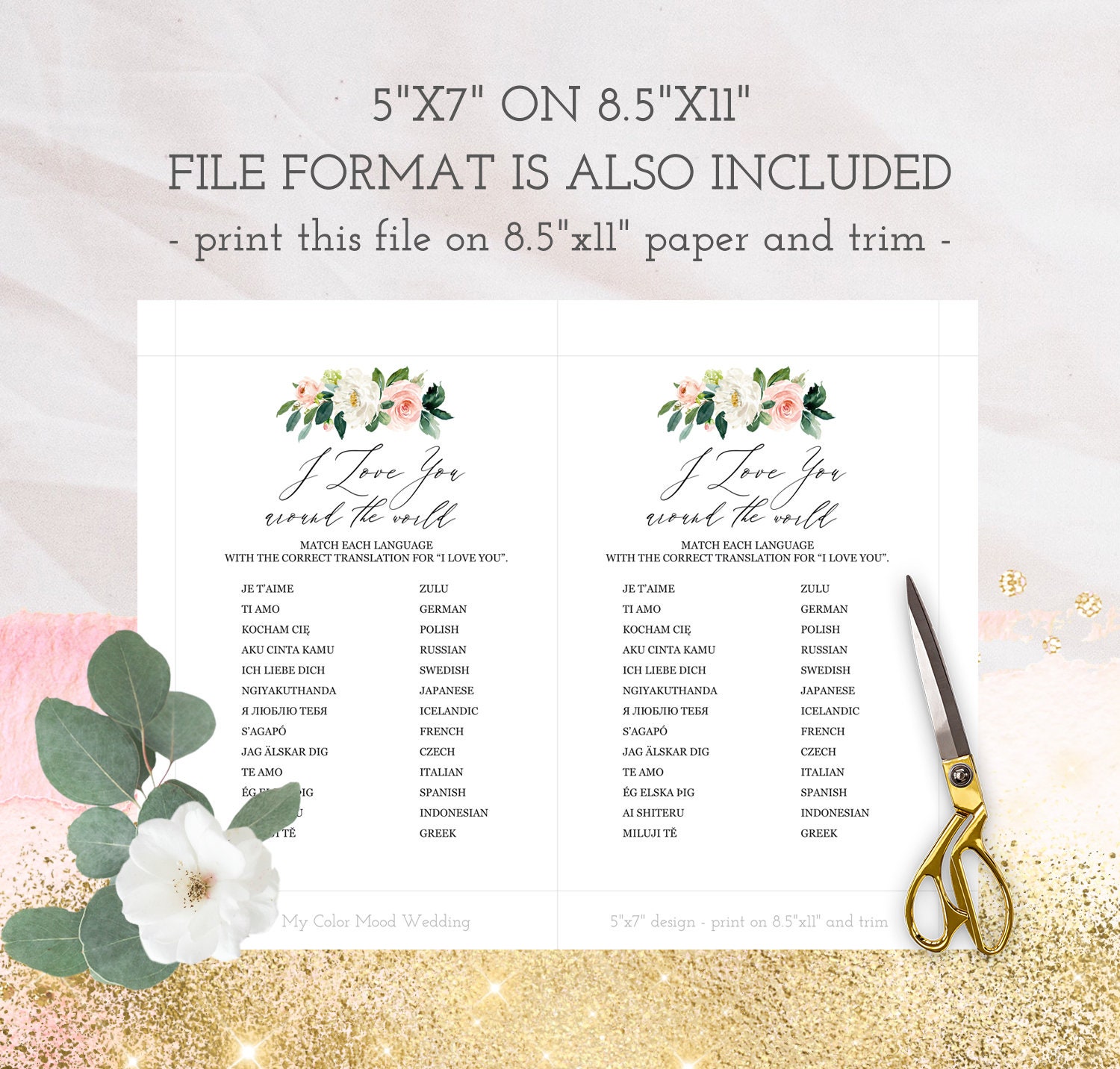 Wedding reception game Printable wedding shower game I love | Etsy