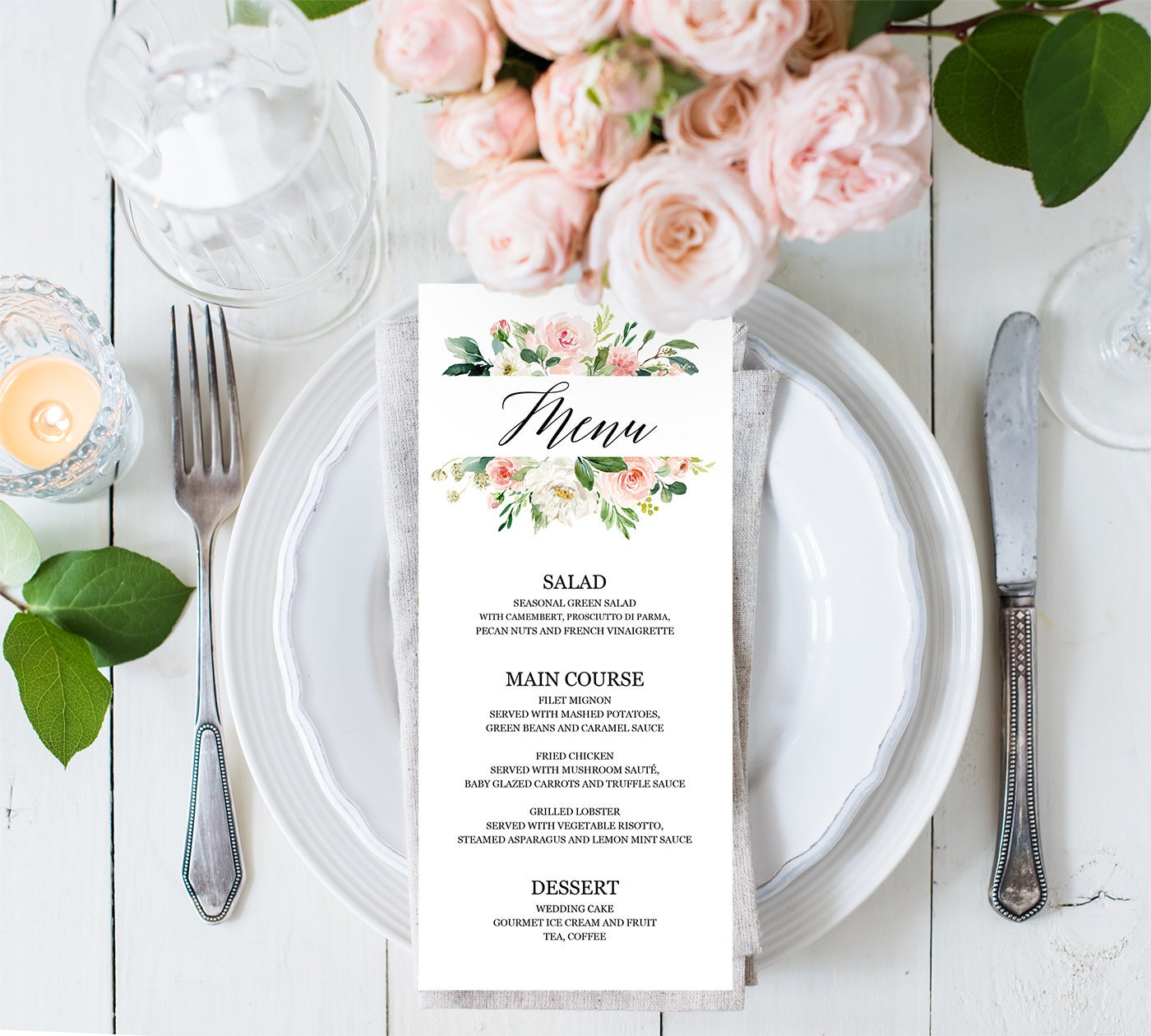 Bridal Shower Menu Template Editable Printable Blush Pink Etsy