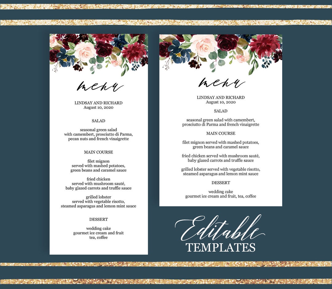 Bridal Shower Brunch Menu Template Instant Download Menu - Etsy
