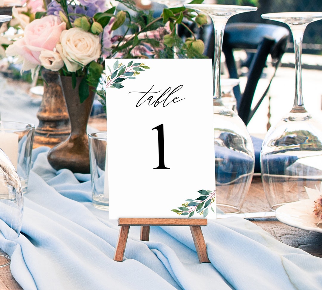 Greenery Table Numbers Template Printable, DIY Rustic Wedding Table ...