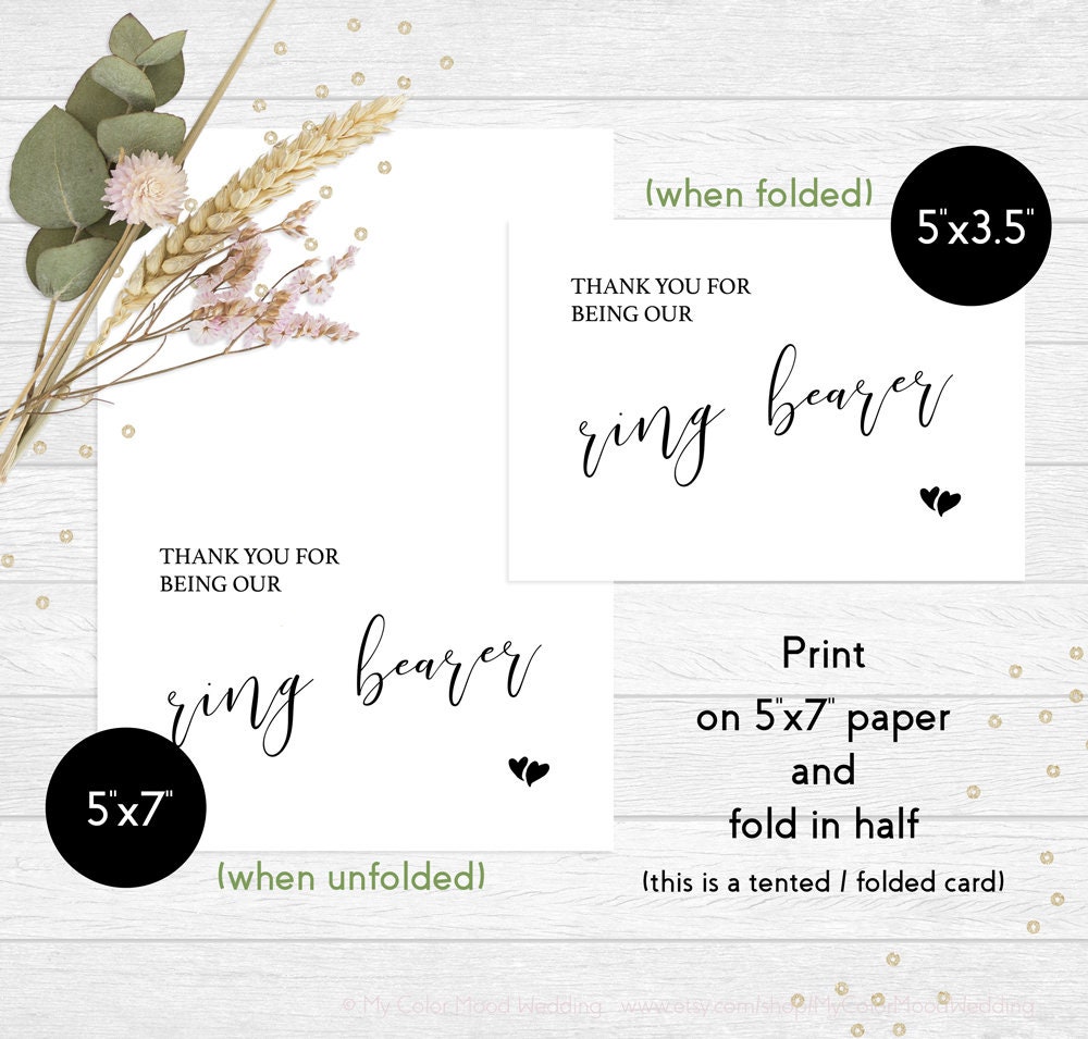 Thank You Card Wedding Printable Ring Security Ring Bearer | Etsy