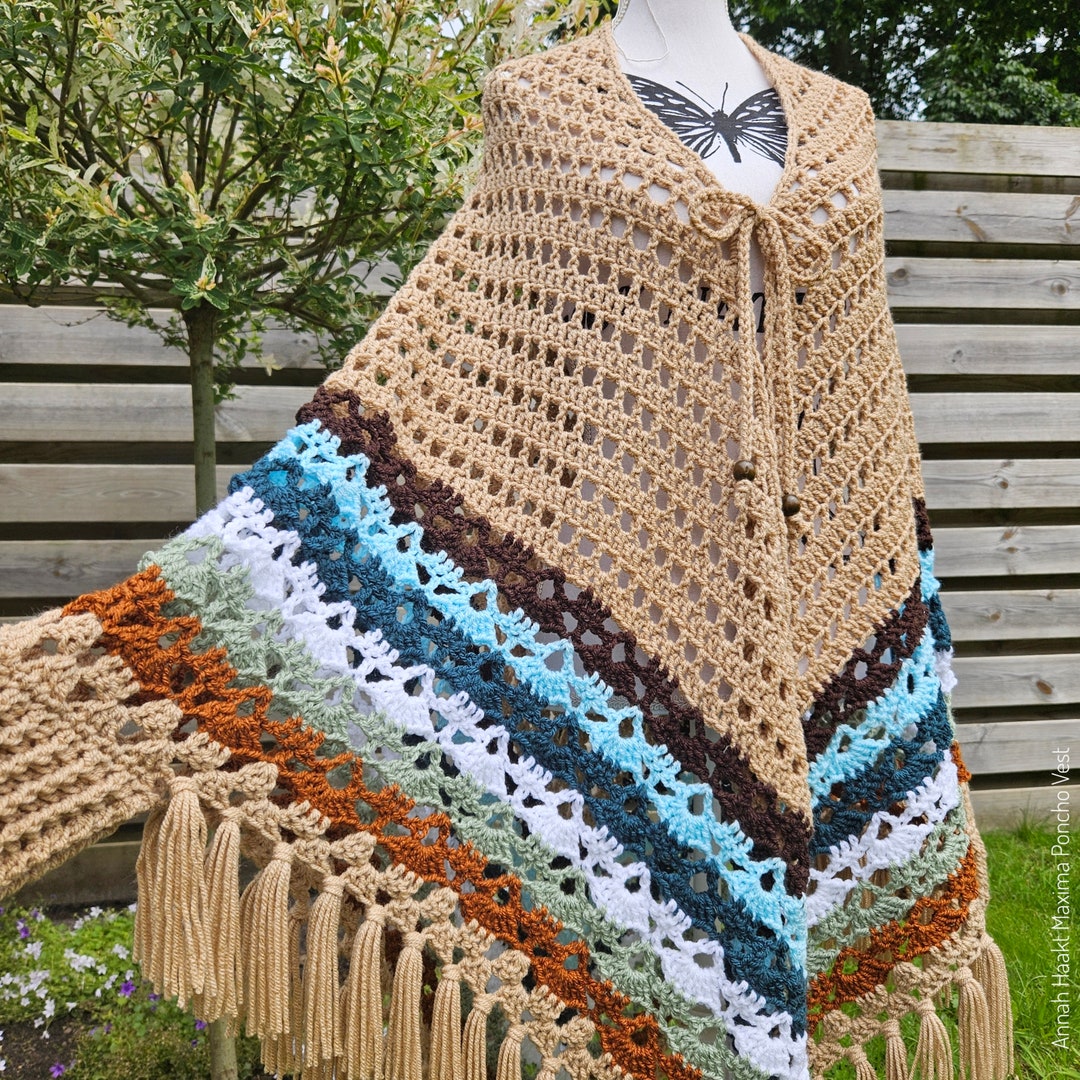 US & NL Crochet Pattern Maxima Poncho Vest | Shawl With Optional ...