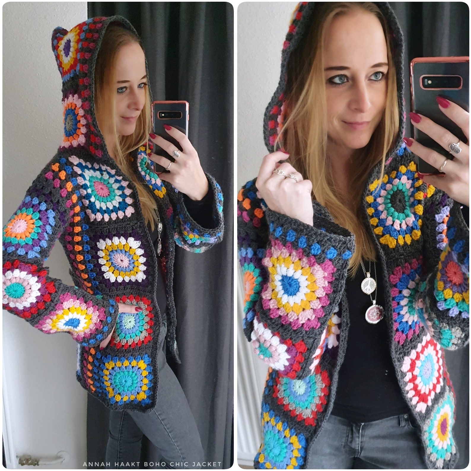 US & NL Crochet Pattern Boho Chic Jacket | Grannysquare | Retro ...
