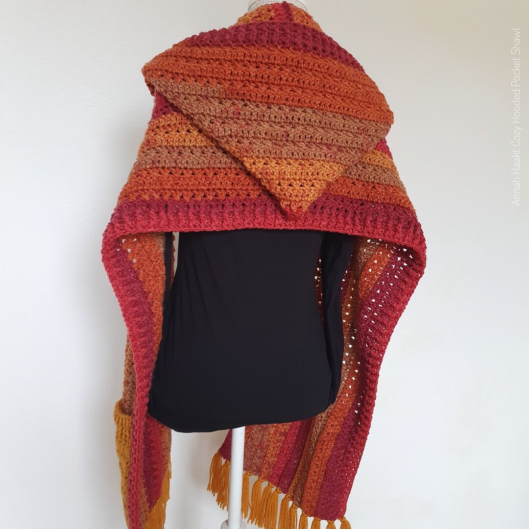 US & NL Crochet Pattern Cozy Hooded Pocket Shawl by Annah Haakt Perfect ...