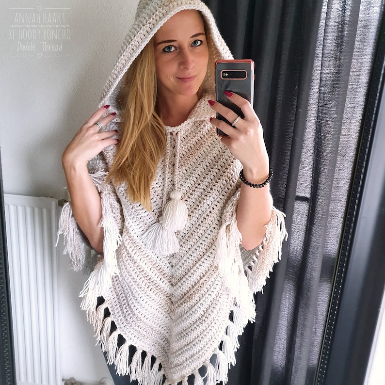 US & NL Crochet Pattern XL Hoody Poncho Double Thread by Annah - Etsy