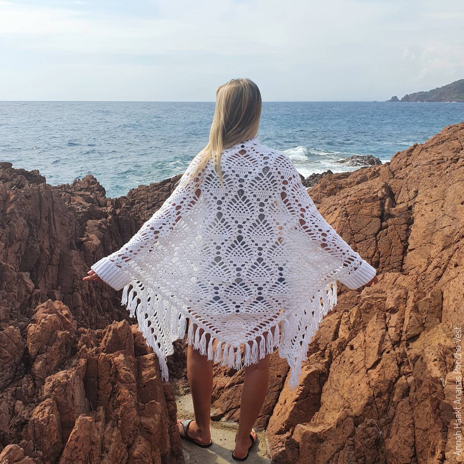 US & NL Crochet Pattern Ananas Poncho Vest Shawl With - Etsy