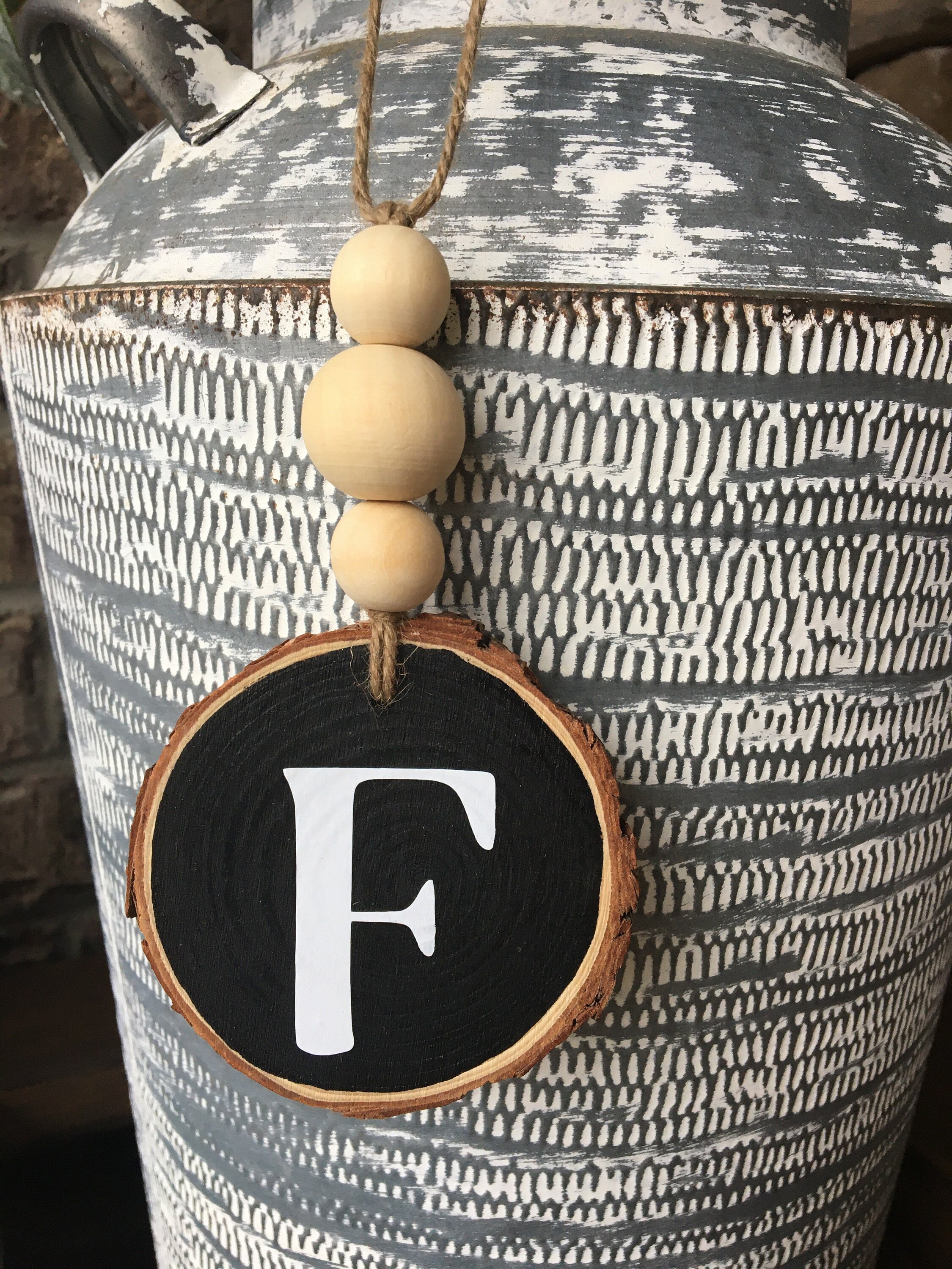 Monogrammed Wood Slice Monogrammed Wood Ornament Beaded - Etsy