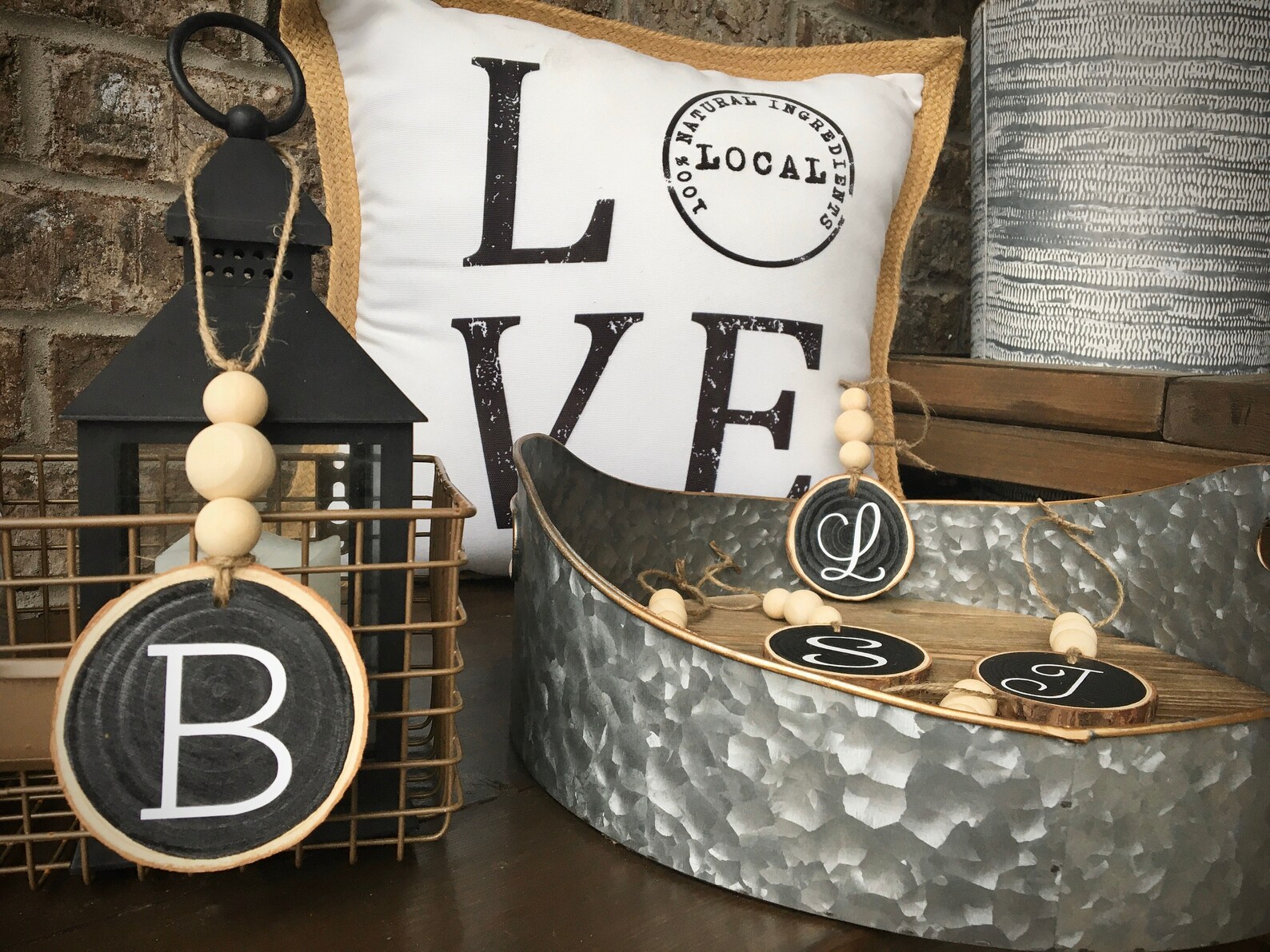 Monogrammed Wood Slice Monogrammed Wood Ornament Beaded - Etsy