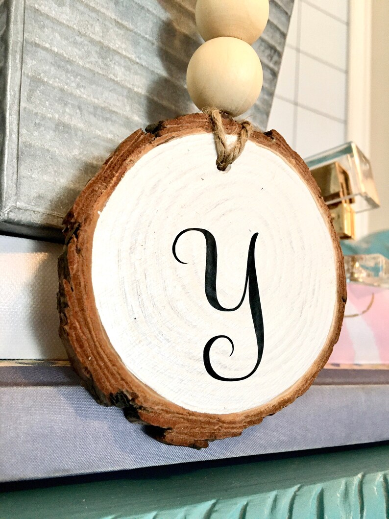 Monogrammed Wood Slice Monogrammed Wood Ornament Beaded - Etsy