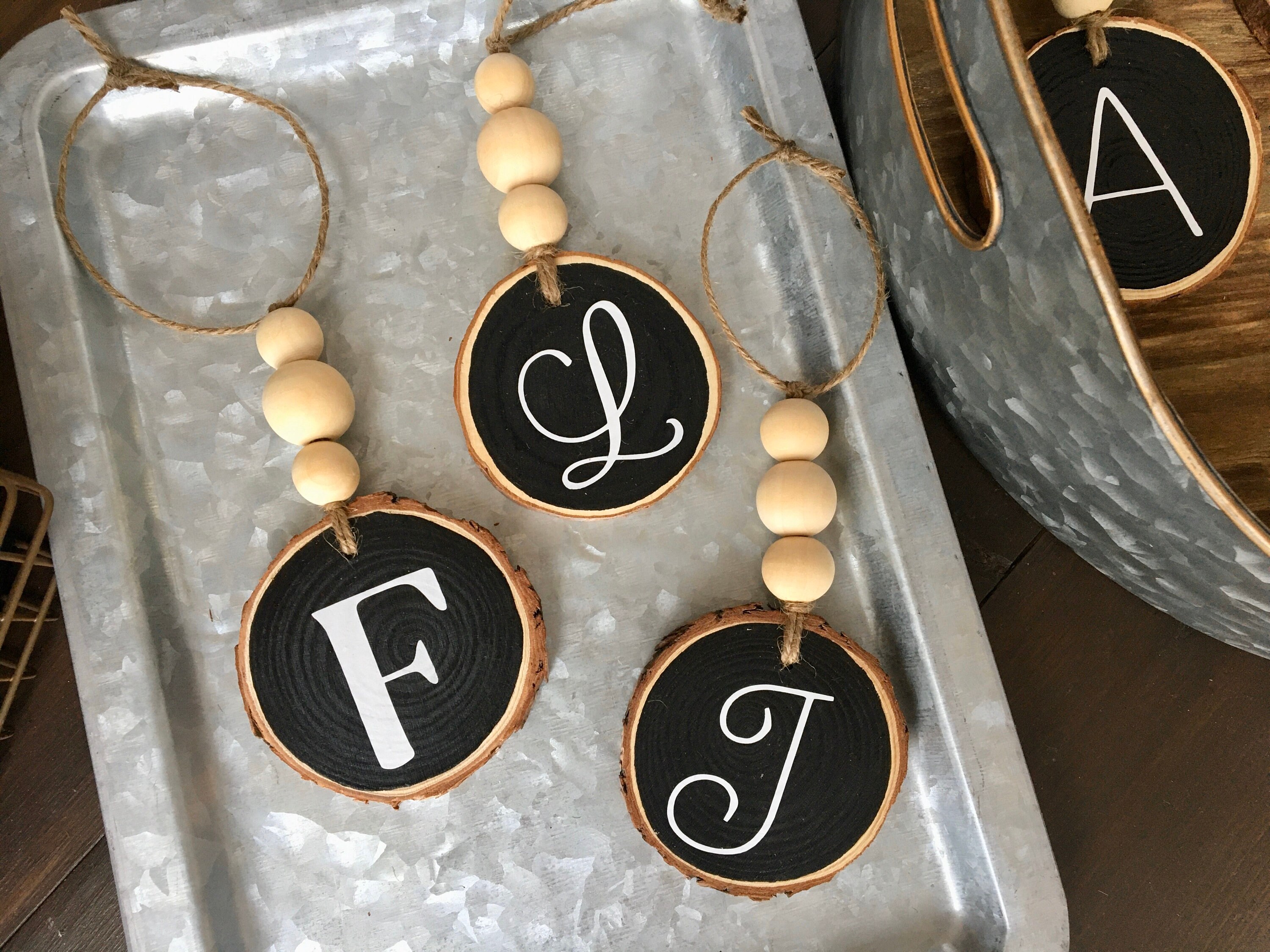 Monogrammed Wood Slice Monogrammed Wood Ornament Beaded - Etsy