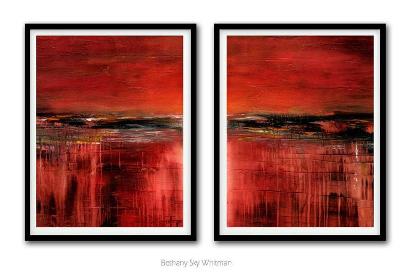 Large Abstract Print Digital Download Set of Two Printable Art Red ...