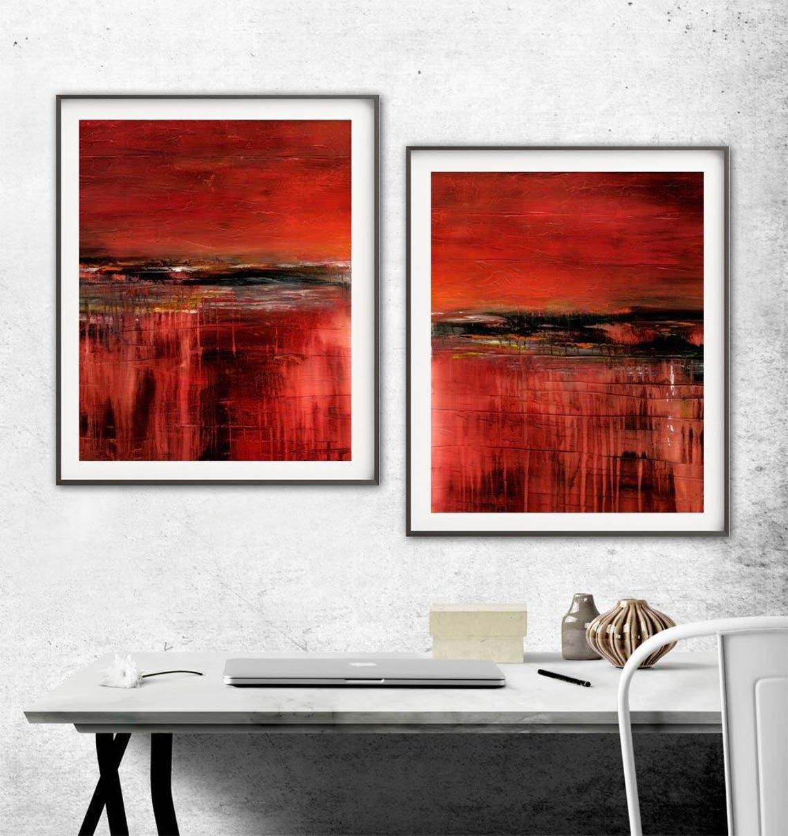 Large Abstract Print Digital Download Set of Two Printable Art Red ...