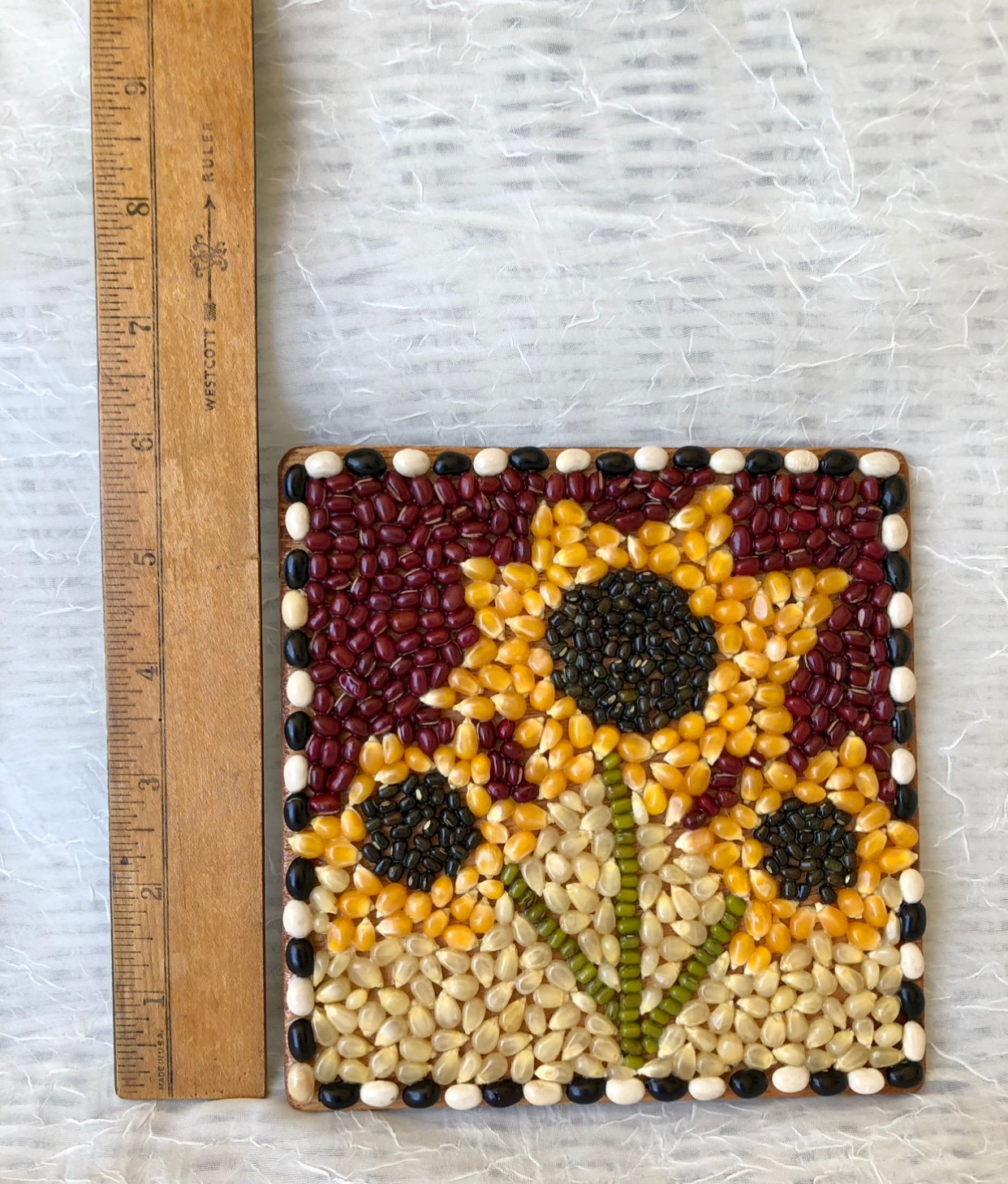 Sunflower Mosaic, Beans and Seeds, Folk Art Sunflower, Bean Art, Yellow ...
