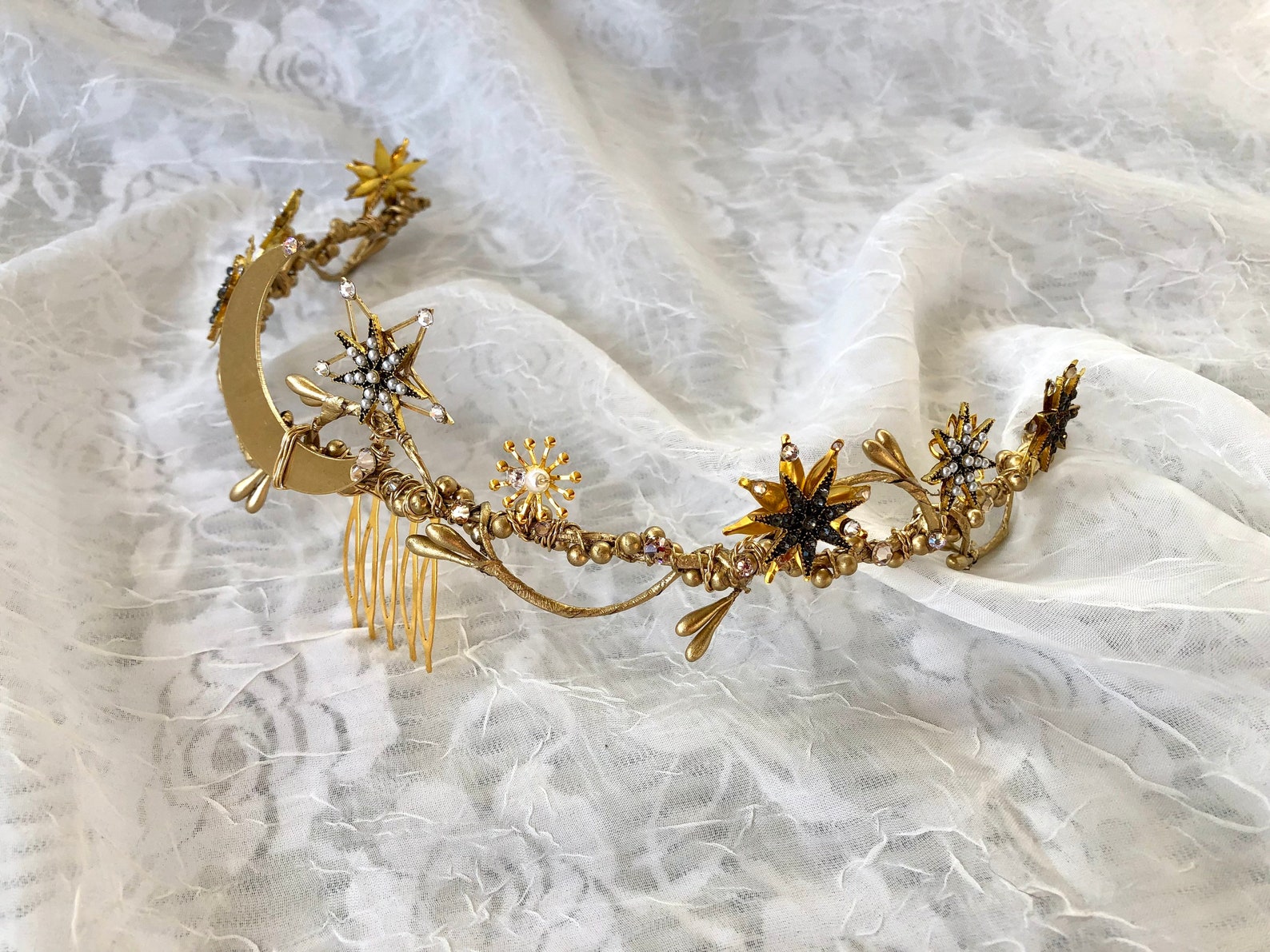 Stars Hair Comb Celestial Hair Piece Sparkly Crescent Moon | Etsy