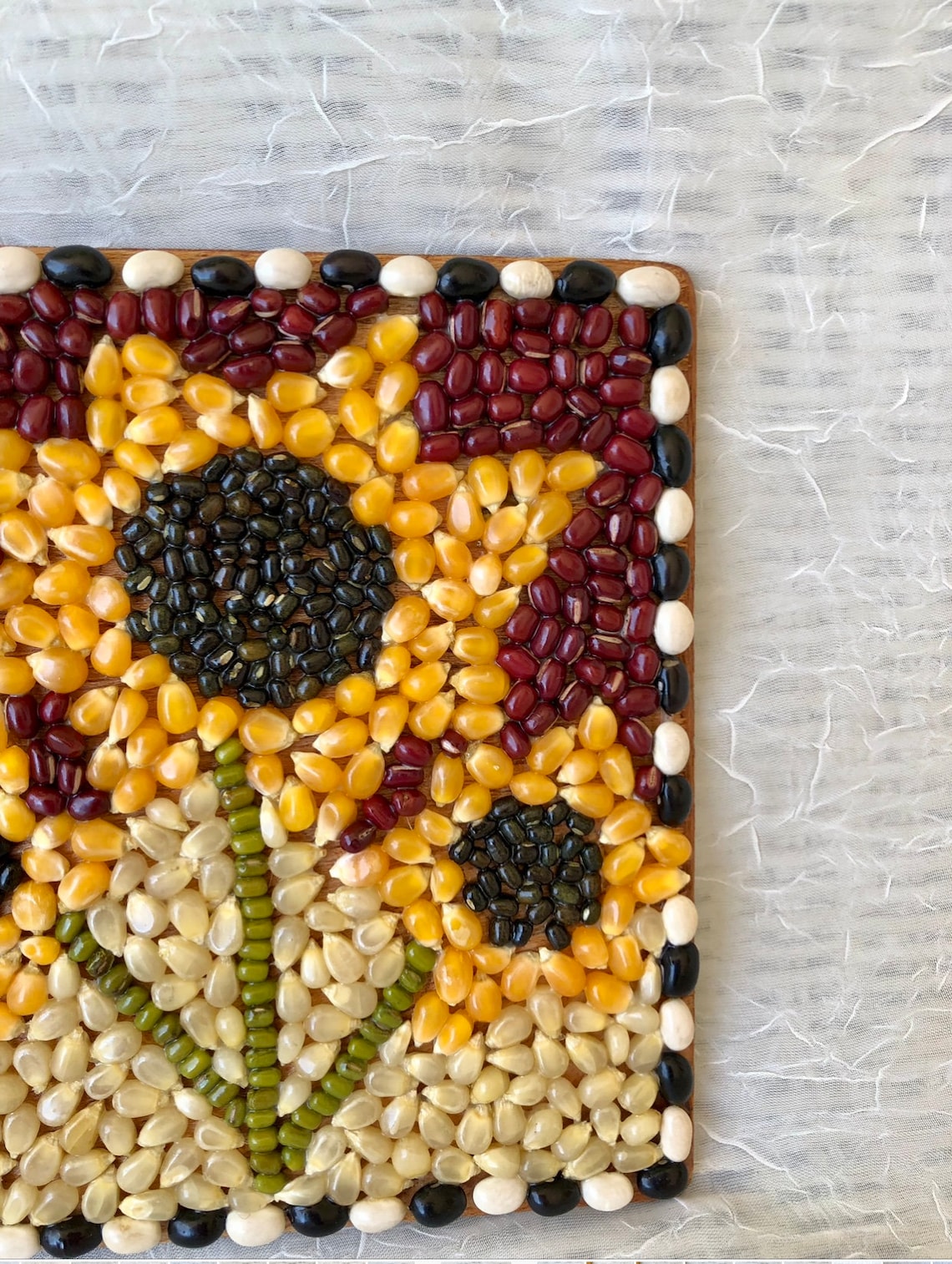 Sunflower Mosaic, Beans and Seeds, Folk Art Sunflower, Bean Art, Yellow ...