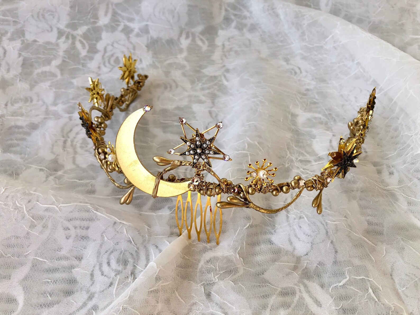 Stars Hair Comb Celestial Hair Piece Sparkly Crescent Moon | Etsy