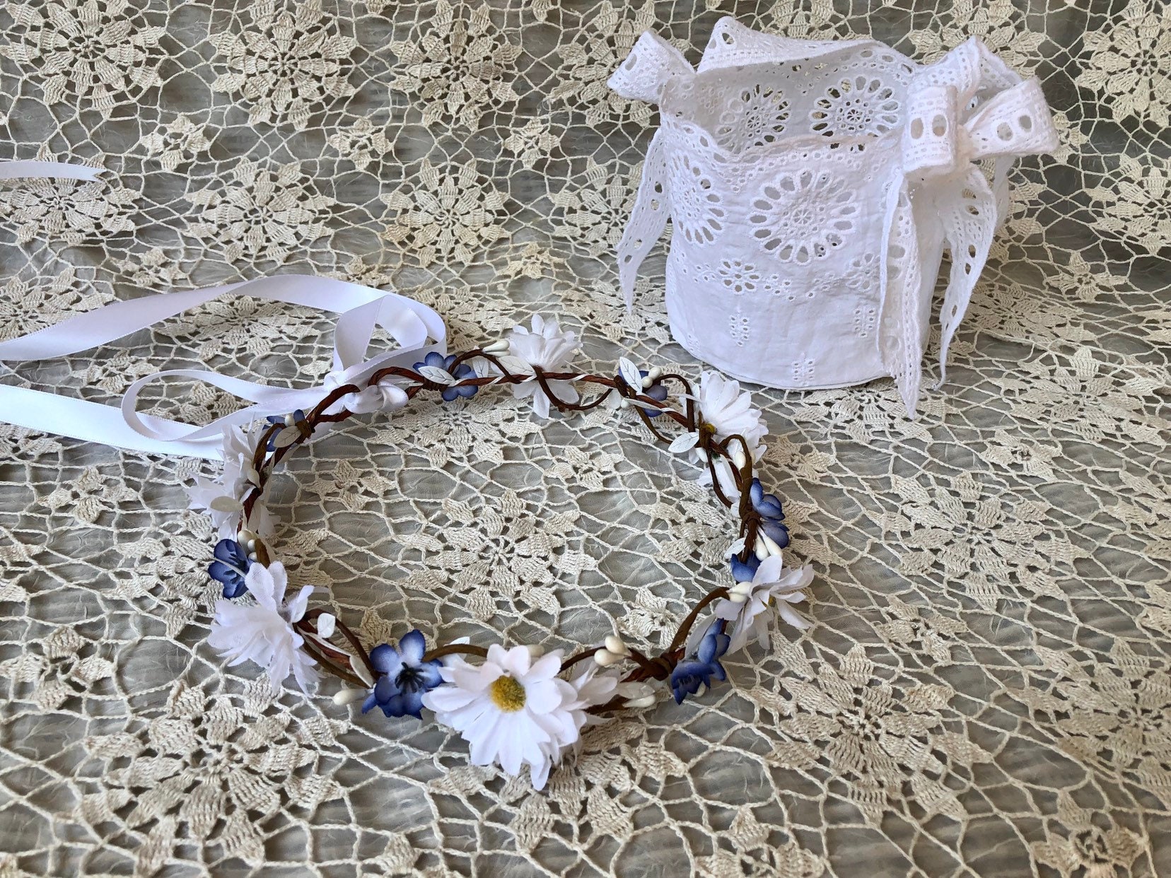 Blue and White Daisy Crown,flower Girl,wildflowers,country Hair Piece ...