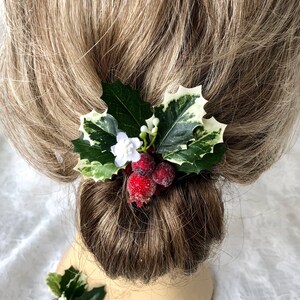 Holly Hair Pin,holly Leaves and Berries,variegated Holly Leaves,sugared ...