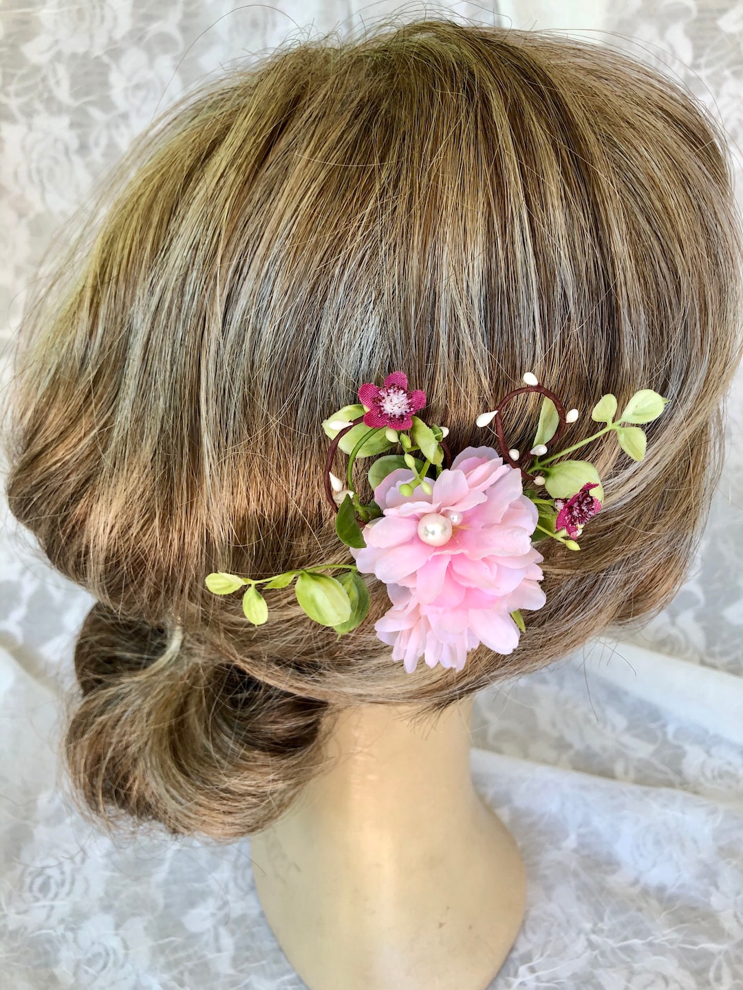 Floral Hair Clip, Dainty, Pink and Green, Mauve, Spring Greens ...