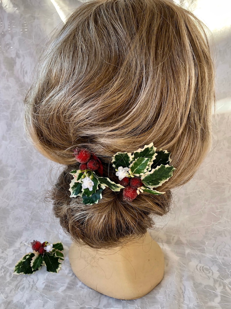 Holly hair pinholly leaves and berriesvariegated holly | Etsy