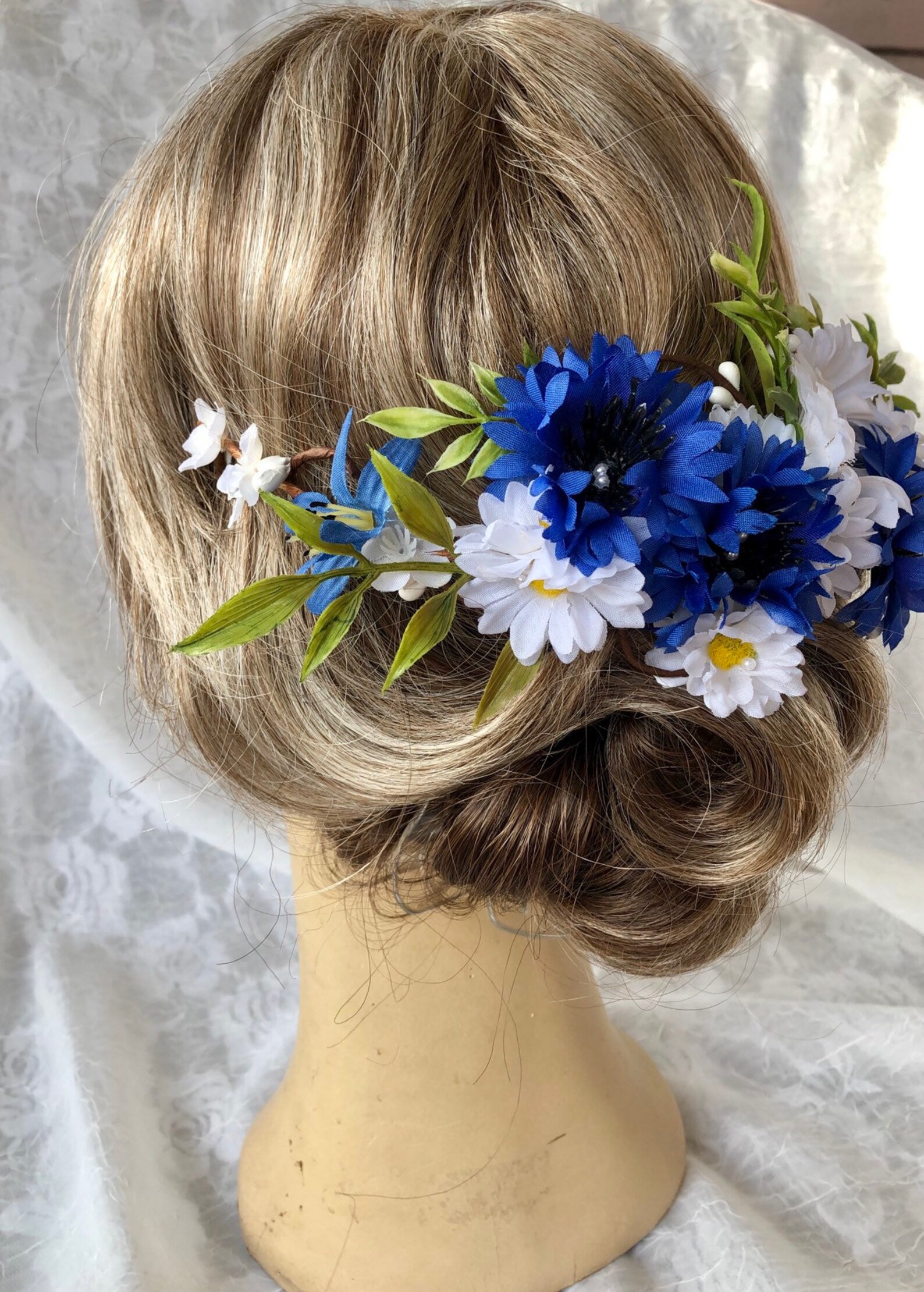 Cornflowers and daisies hair pieceblue and white half | Etsy