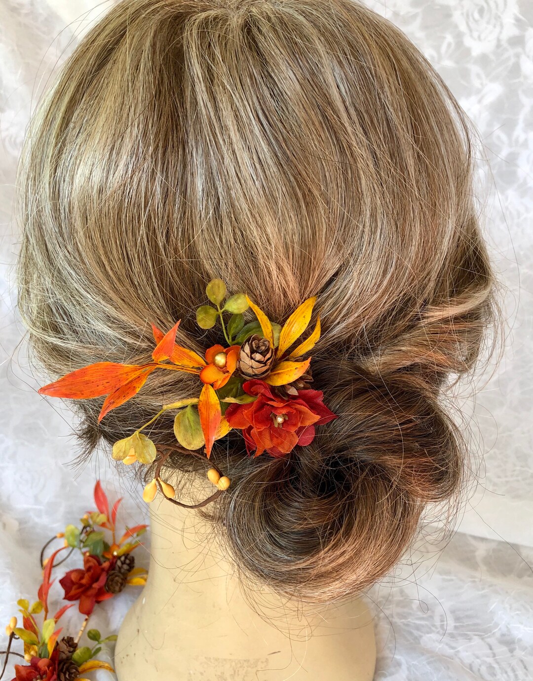 Fall Hair Pin,burnt Orange,mustard Yellow,autumn Greenery,fall Flowers ...