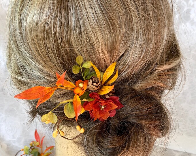 Fall Hair Pin,burnt Orange,mustard Yellow,autumn Greenery,fall Flowers ...