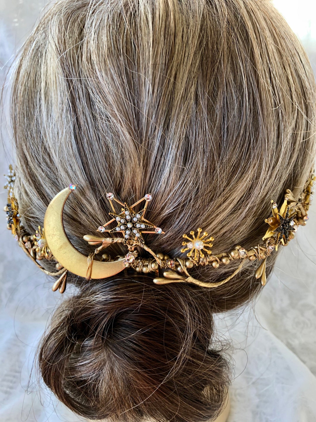 Stars Hair Comb, Celestial Hair Piece, Sparkly, Crescent Moon, Moon and ...