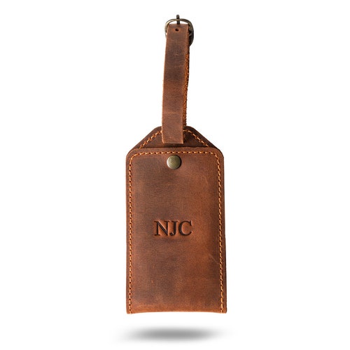 MONOGRAMMED Leather Luggage Tags Personalized Travel Tags - Etsy