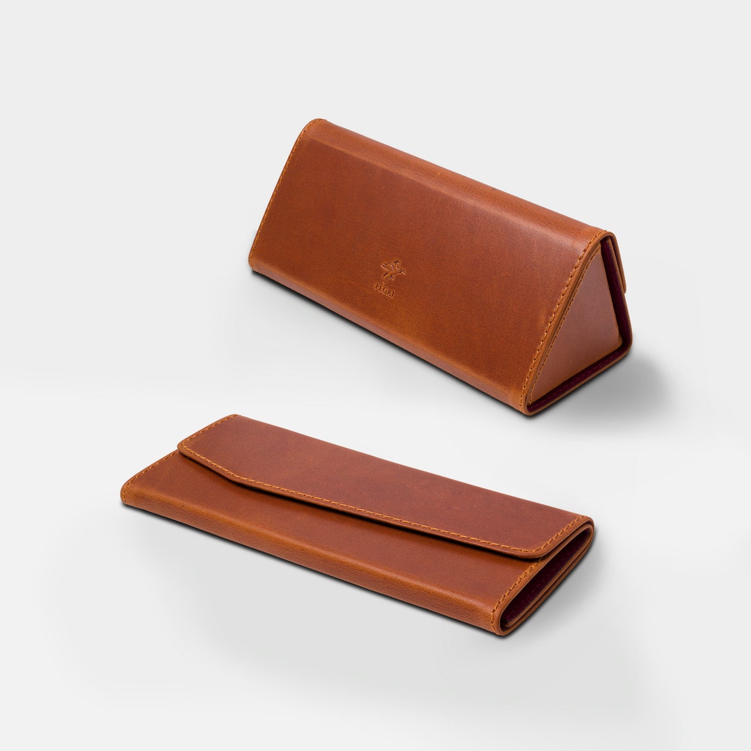 Leather Brown Full Grain Eyeglass Case With Magnet/ Hard Sunglasses ...