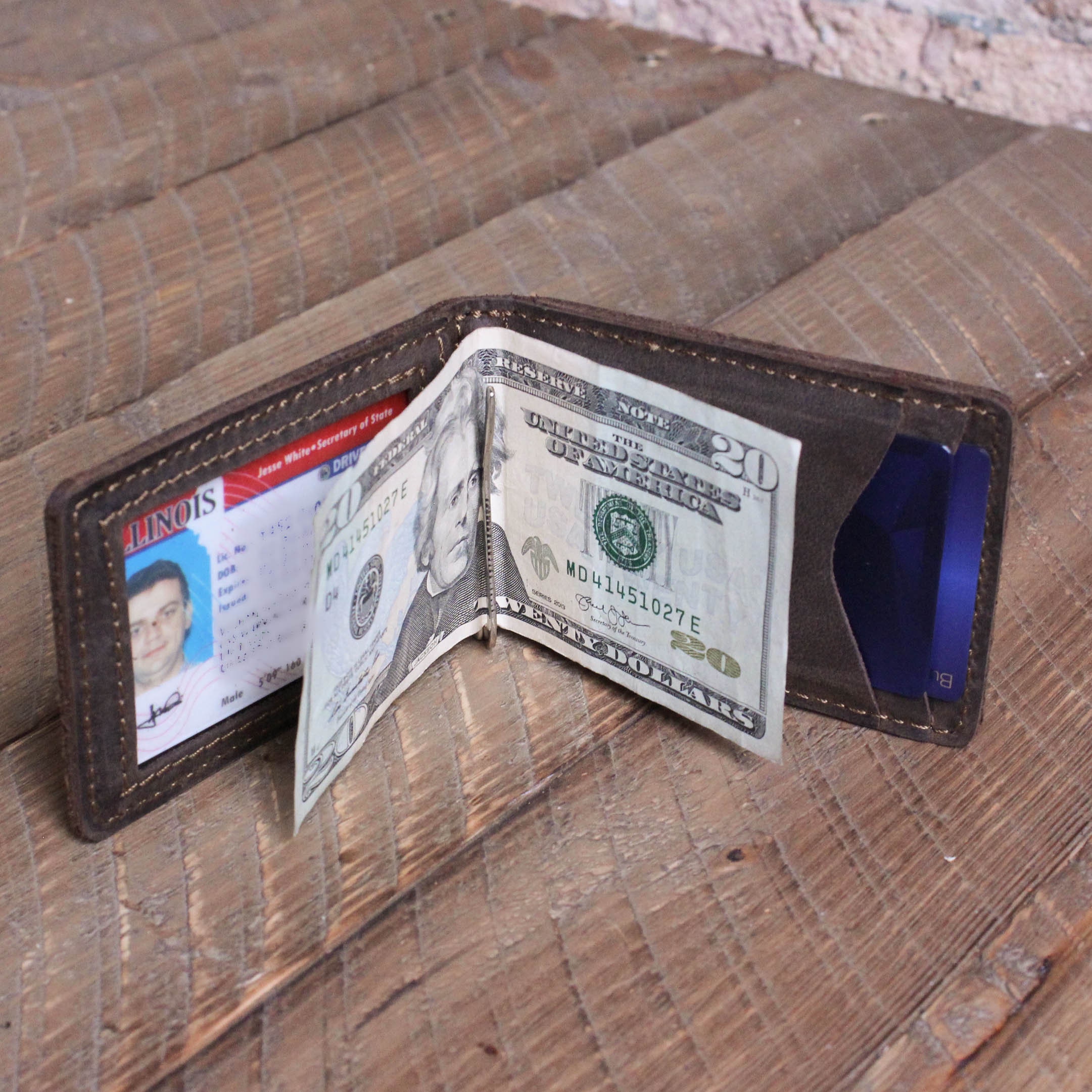 Personalized Money Clip Wallet Distressed Leather Wallet Mens Cash ...