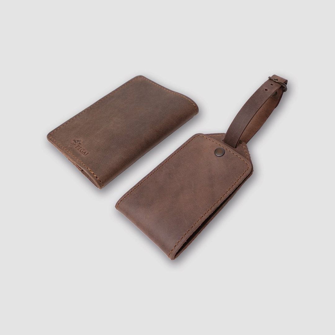 Pegai Leather Personalized Passport Holder and Luggage Tag Bundle ...
